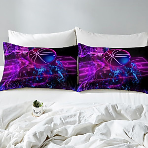 Castle Fairy Cool Basketball Flat Sheet Full Size,Neon Gradient Tie-dye Red Glowing Light Decor Modern Style Bed Sheet Set for Boys Girls Teens,Ball Game Sports Hobby Activity Bed Sheet Set 4 Piece