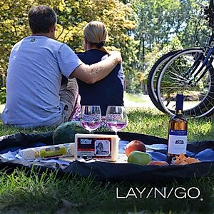 Lay-n-Go 4-in-1 Drawstring Toy Storage Organizer Mat - Durable Machine Washable Drawstring Bag for Lego & Other Toys - Easy-to-Clean Pull String Bag w/ 4 Mesh Pockets & Raised Lip (44”, Blue/Black)