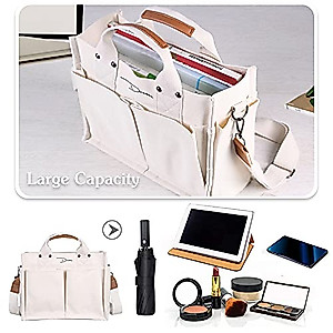 PORRASSO Women Shoulder Bag Casual Handbag Ladies Large Crossbody Bag Canvas Tote Bag for Travel School Shopping Daily Use White