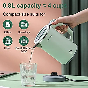 WTJMOV Small Electric Kettle Stainless Steel, 0.8L Portable Tea Kettle Auto Shut-off, Low Power Hot Water Kettle for Camping, Travel, Office and More