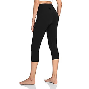 HeyNuts High Waisted Yoga Capris Leggings for Women, Tummy Control Workout Running Leggings Cropped Pants 19'' Black S(4/6)