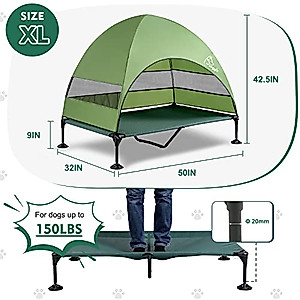 Upgraded Elevated Dog Bed with Canopy, Portable Raised Outdoor Dog Bed with Stable Anti-Slip Feet, Wider Shade Off Ground Pet Bed Cot, Raised Dog Beds for Large Dogs Camping, Indoor & Outdoor Use