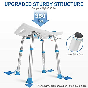 Health Line Massage Products Shower Stool 350lbs Bath Seat Chair, Tool-Free Assembly Height Adjustable Bath Bench with Padded Seat for Seniors, Elderly, Disabled, Handicap and Injured