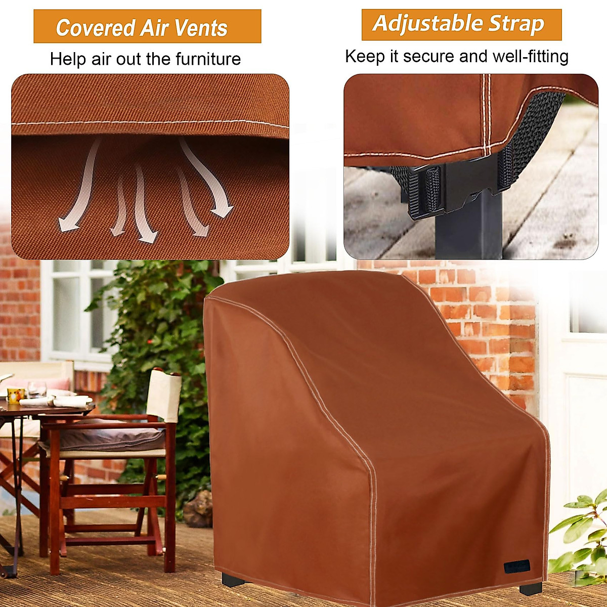 NettyPro Patio Chair Covers for Outdoor Furniture 4 Pack, Waterproof Heavy Duty Lawn Patio Furniture Cover Deep Seat Dining Chair Covers High Back, 30W x 33D x 34H inches, Brown