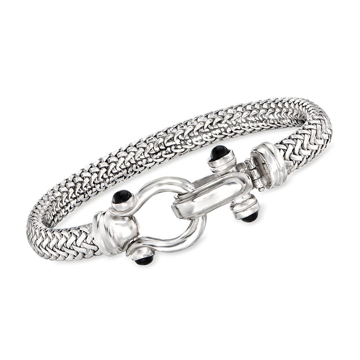 Ross-Simons Italian Sterling Silver Horsebit Bracelet With Black Onyx. 8 inches