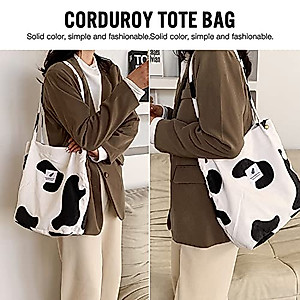 Ndeno Women Tote Bags Grocery Shoulder Bag Corduroy with Inner Pocket for Work Beach Lunch Travel Shopping Shopper Handbags (Cow)