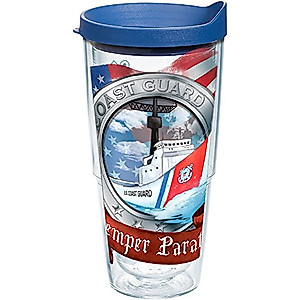 Tervis Coast Guard Boat Made in USA Double Walled Insulated Tumbler Travel Cup Keeps Drinks Cold & Hot, 24oz, Blue Lid