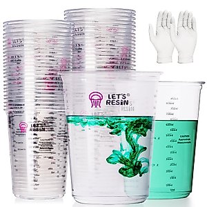 LET'S RESIN Resin Mixing Cups, 50pcs 32oz(1000ml) 2 Scales Accurate Paint Mixing Cup with Protective Gloves, Sturdy & Thick Disposable Measuring Cups for Paint, LET'S RESIN Auto Mixer