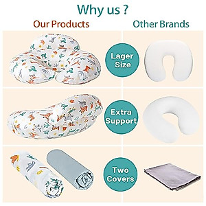 AMASKY Nursing Pillow for Breastfeeding with Two Removable Cotton Covers,Plus Size Ergonomic Breastfeeding Pillows,More Support for Mom and Baby,Machine Washable,White & Blue