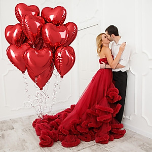 Red Heart Balloons, 18 Inch Red Heart Foil Balloons Large Red Foil Balloons Helium for Valentine's Day Party Decoration Red Heart Shape Mylar Balloons for Valentines Day Birthday Wedding Bridal