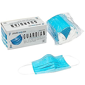 PlastCare USA Box of 50 4-Ply ASTM Level 3 Face Masks, Disposable (Blue)