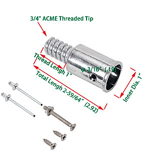 Threaded Tips Replacement for Extension Poles Repairing, Push Broom Handle Threaded End (1 in & 3/4 in)