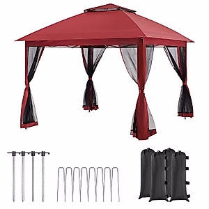 UDPATIO 11'x11' Pop up Gazebo Canopy Tent, Outdoor Patio Waterproof Gazebo with Mosquito Netting for Lawn, Garden, Backyard and Deck, Red