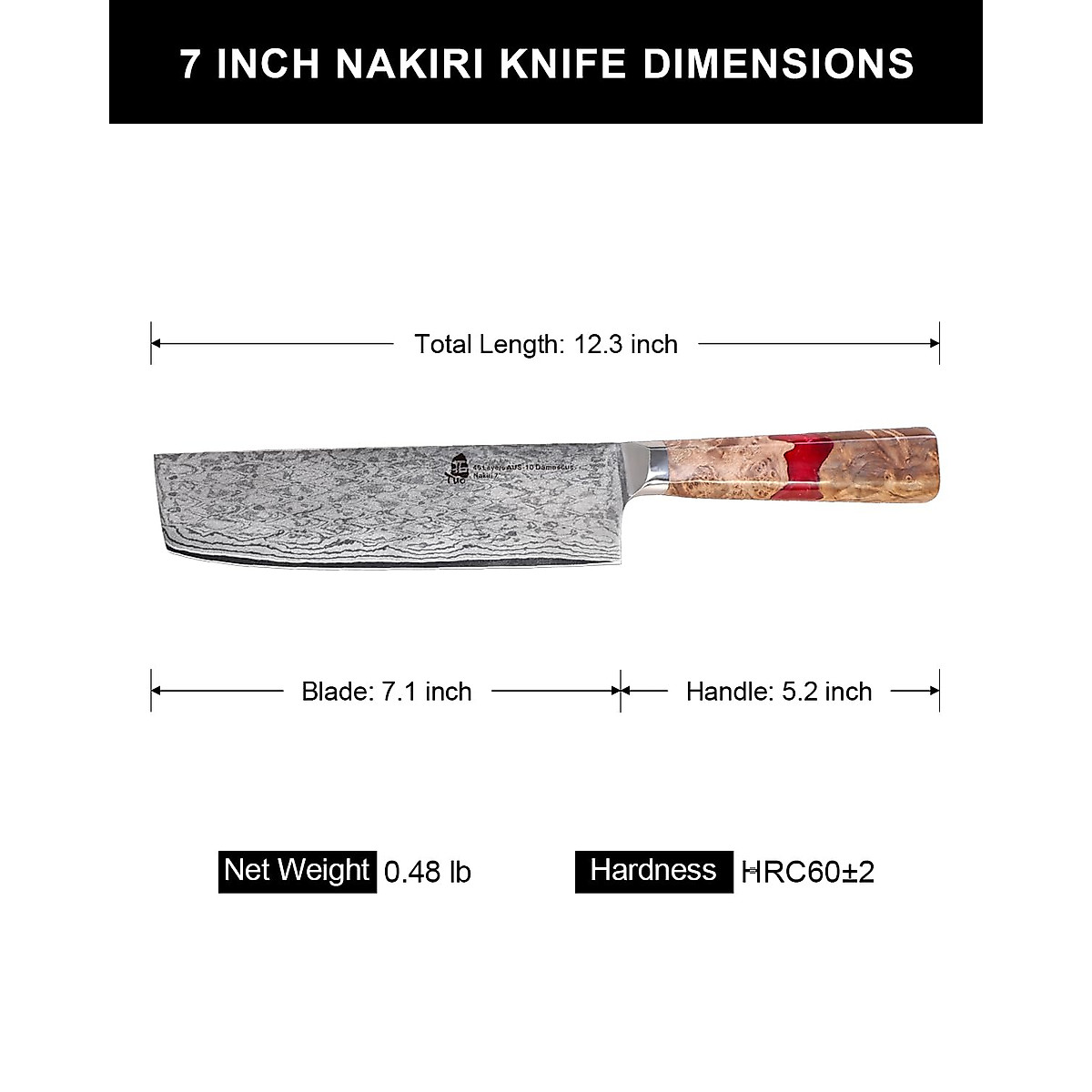 TUO Nakiri Knife 7 inch Japanese Kitchen Knife Nakiri Chef Knife 45-layers AUS-10 Damascus Steel Vegetable Knife Hand Forged Resin Handle with Gift Box