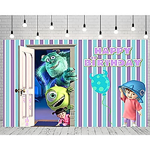huio Monster Inc Backdrop for Birthday Party Supplies 5x3ft Monster Inc and Boo Theme Baby Shower Banner for Birthday Party Cake Table Decoration, One Size