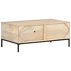 QJBSAVVA Coffee Table 35.4"x19.7"x14.6" Solid Mango Wood and Natural Cane,Entrance Table Tray Tables Center Table Low Table Suitable for Meeting Rooms, Reception Rooms, Offices