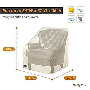 NettyPro Patio Chair Covers for Outdoor Furniture 2 Pack, Waterproof Heavy Duty Lawn Patio Furniture Cover Deep Seat Dining Chair Covers High Back, 34W x 37D x 36H inches, Beige