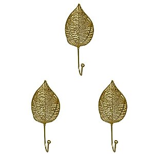 Cabilock 3pcs Planter Hat Coat Golden Art Hangers Shaped Style Leaf Door Cast Storage Hook Hanger Wall Sculpturre Purse Hanger: Holder Bathroom Doorway Key Home Display Decoration