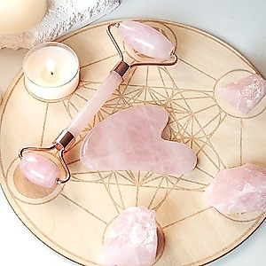 BAIMEI Jade Roller & Gua Sha, Face Roller, Facial Beauty Roller Skin Care Tools, Massager for Face, Eyes, Neck, Body Muscle Relaxing and Relieve Fine Lines and Wrinkles - Rose Quartz