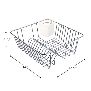 Smart Design Dish Drainer Rack - Small - in Sink or Counter Drying - Steel Metal Wire - Cutlery, Plates, Dishes, Cups, Silverware Organization - Kitchen (Silver - 14 x 5.5 Inch)