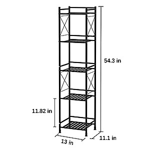 TZAMLI 5 Tier Shelving Unit, Free-Standing Bathroom Storage Shelves, Metal Heavy Duty Storage Rack Shelf for Small Space Kitchen Balcony Office, Matte Black