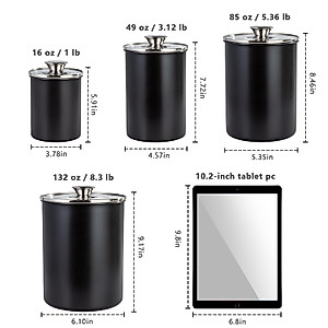 malmo Stainless Steel Food Canister Set of 4-Piece, 40.5/71/98/132 Ounces,Airtight Containers with Glass Lid for Tea,Coffee,Sugar,Flour,Pantry Kitchen Storage Storeroom Counter (Black)