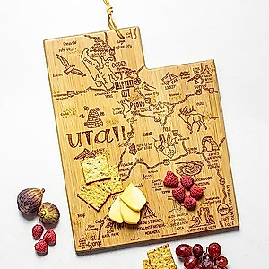 Totally Bamboo Destination Utah State Shaped Serving and Cutting Board, Includes Hang Tie for Wall Display