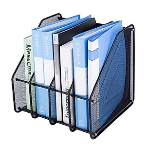 Cliselda Metal Mesh Magazine File Holder with 4 Vertical Compartments, Desk Organizers File Folders Holder, File Organizer Binder Holder Organizer for Desk Home Office School, Black
