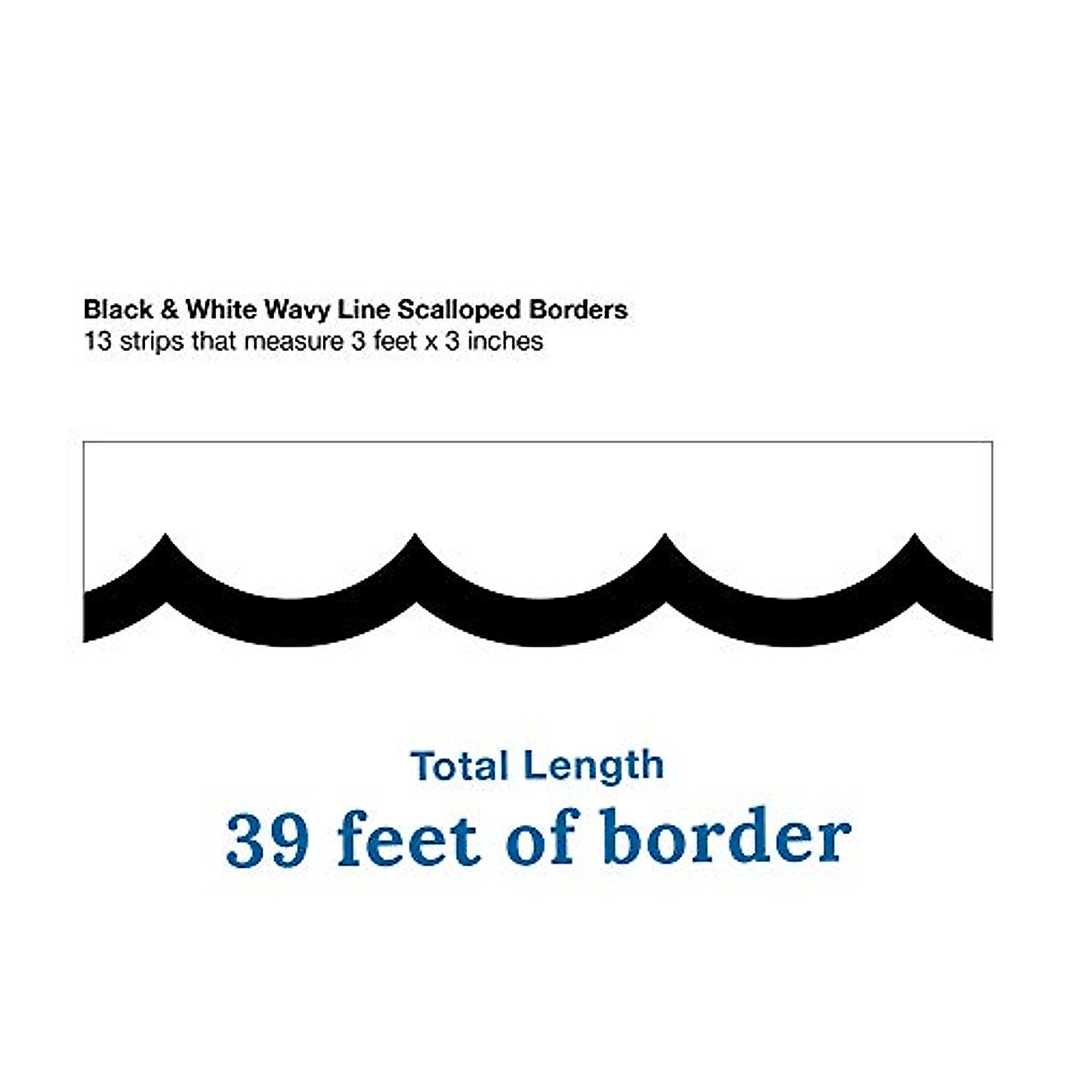 Schoolgirl Style Simply Stylish Black and White Scalloped Border―13 Wavy Line Border Strips for Bulletin Boards, Desks, Lockers, Homeschool or Classroom Decor (39 ft)
