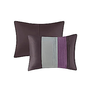 Madison Park Amherst Faux Silk Comforter Set-Casual Contemporary Design All Season Down Alternative Bedding, Matching Shams, Bedskirt, Decorative Pillows, King(104"x92"), Purple, 7 Piece (MP10-127)