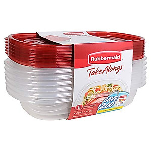 Rubbermaid Take Alongs Food Storage Container, 4-Cup Rectangle, Set of 12, (12 Pack), Red