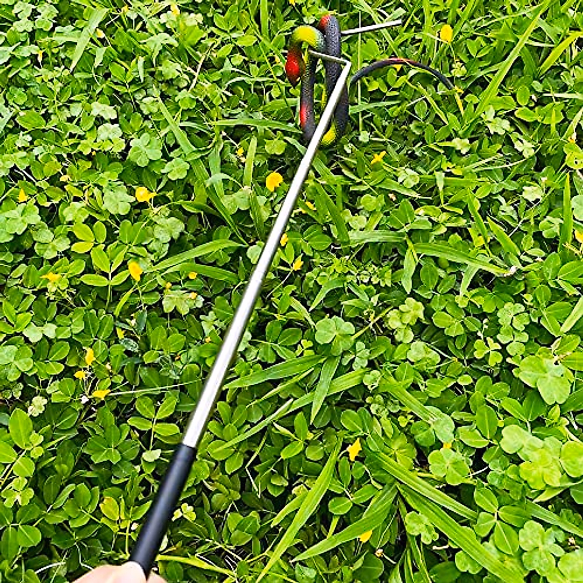 DQITJ 2 Pack Portable Mini Snake Hook, Collapsible Stainless Steel Snake Tongs, Retractable Snake Catching Tool (26 inch, Silver and Black)