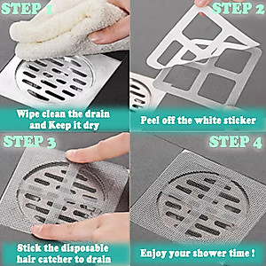50pc-Pack Disposable Shower Drain Hair Catcher, Floor Drain Mesh Sticker Strainers, Shower Drain Cover for Bathtub, Bathroom and Kitchen Sink to Prevent Clogged Drains（ 4-inch quadrate
