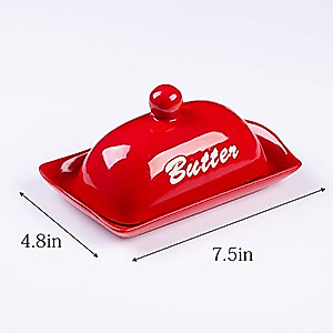 Cutiset 7.5 in Ceramic Stylish Butter dish with handled lid, Perfect Size for Standard Butter Stick (Scarlet)