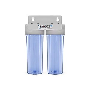 Max Water 10" 2 Stage Whole House Standard Home Water Filter System 3/4" Inlet Clear Filter Housing Variation, Supports 10" x 2.5" Water Filters (Clear, NO Filters)