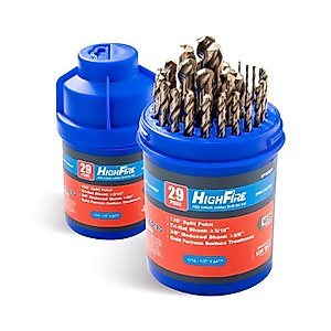 HIGHFIRE 29 PCS M35 Cobalt Drill Bit Set, HSS Twist Jobber Drill Bits with 135 Degrees Split Point and Three-Flat Shank, 3/8” Reduced Shank, Gold Oxide Metal Drill Bits Set (1/16” - 1/2” x 1/64”)