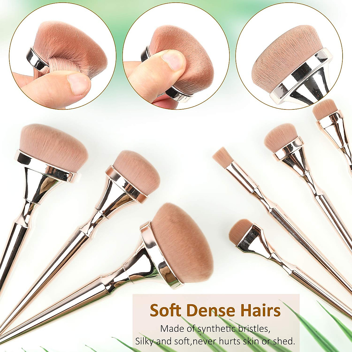 Logiverl 9 Pieces Makeup Brushes Powder Blush Foundation Concealer Eyeshadow Eyebrow Lip Flat Detail Brush for Blending Buffing Foundation Cream Make Up Brushes Tools Kit (Rose Golden)