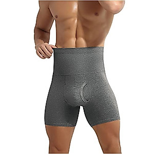 Ctreela High Waisted Underwear for Men's Plus Size Shapewear Anti-Chafing Long Leg Boxer Briefs Tummy Control Shorts Dark Gray