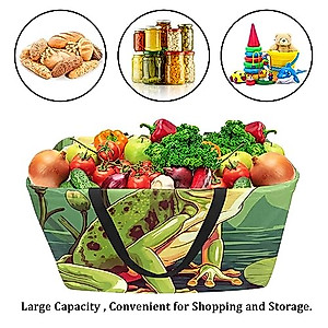 Reusable Grocery Bags Boxes Storage Basket, Red Eye Frog Pattern Collapsible Utility Tote Bags with Long Handle