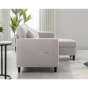 ZAFLY Folding Sofa Bed, Convertible Sectional Sleeper Sofa with Storage Chaise, 91 Inch Pull Out Couch, L-Shape Sofa Couch, Linen Upholstered 2 in 1 Sofa Bed for Living Room Office Apartment - Beige