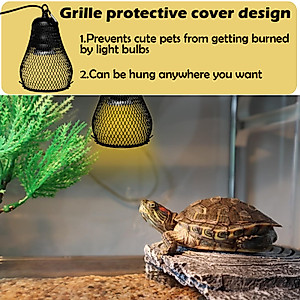 Reptile Heat Lamp,UVA UVB Reptile Light Anti-Scald Heater Guard Turtle Basking Heater Lamp with Guard for Lizard,Snake, Parakeets Parrots Chameleon, Amphibian Bird Supplies(2 Bulbs 25W+50W)