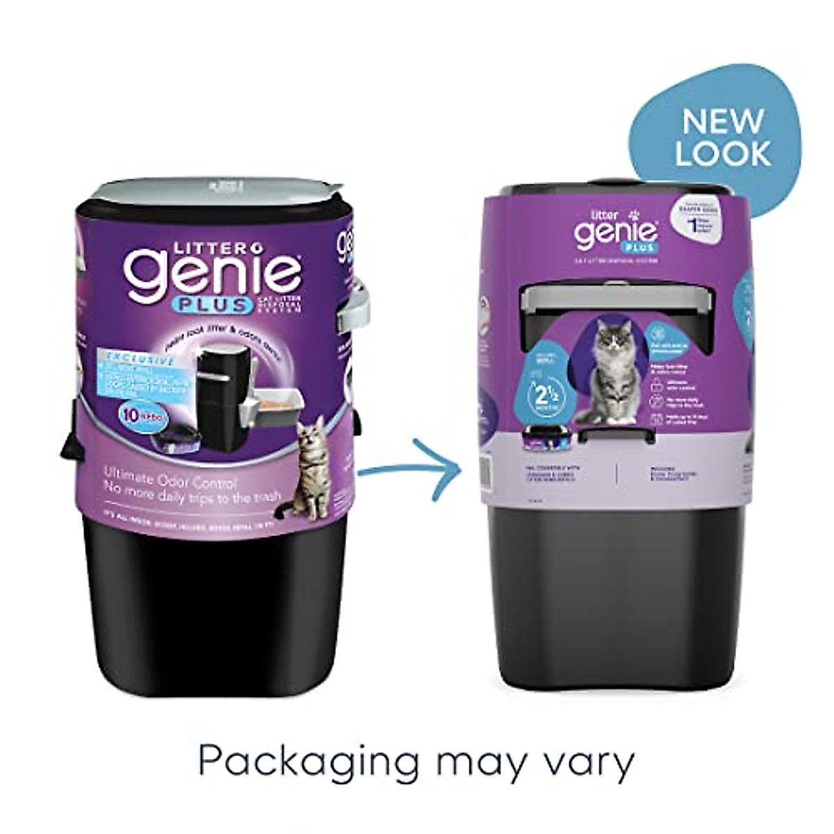 Litter Genie Plus Pail, Ultimate Cat Litter Disposal System, Locks Away odors, Includes One Refill, Black,Small