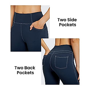 G4Free Women's Fleece Lined Bootcut Yoga Pants with Pockets High Waisted Flare Thermal Winter Denim Jeggings (Navy,XL)