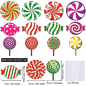 30 Pieces Christmas Candy Cutouts Peppermint Stickers Colorful Candies Round Lollipop Cutouts Candy Land Theme Xmas Candy Party Decor for Bulletin Board Decorations