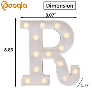 Pooqla LED Marquee Letter Lights Sign, Light Up Alphabet Letter for Home Party Wedding Decoration R
