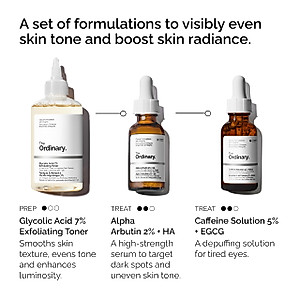 The Ordinary The Bright Set, 3-Step Regimen for Radiant, Even Skin Tone with Glycolic Acid 7% Exfoliating Toner, Alpha Arbutin 2% + HA, and Caffeine Solution 5% + EGCG | Skin Care Set