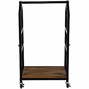 MyGift 30 Inch Industrial Firewood Cart in Rustic Burnt Wood and Black Metal Cottage Frame - Indoor Rolling Fire Log Lumber Holder Storage Rack Trolley