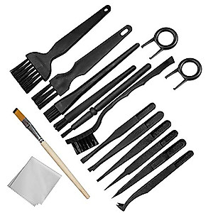 Plastic Handle Anti Static Brushes,Sonku Portable Nylon Cleaning Brushes and Tweezers Keyboard Puller Wooden Brush Wiping Cloth Computer Keyboard Cleaning Brush Kit(Set of 16)