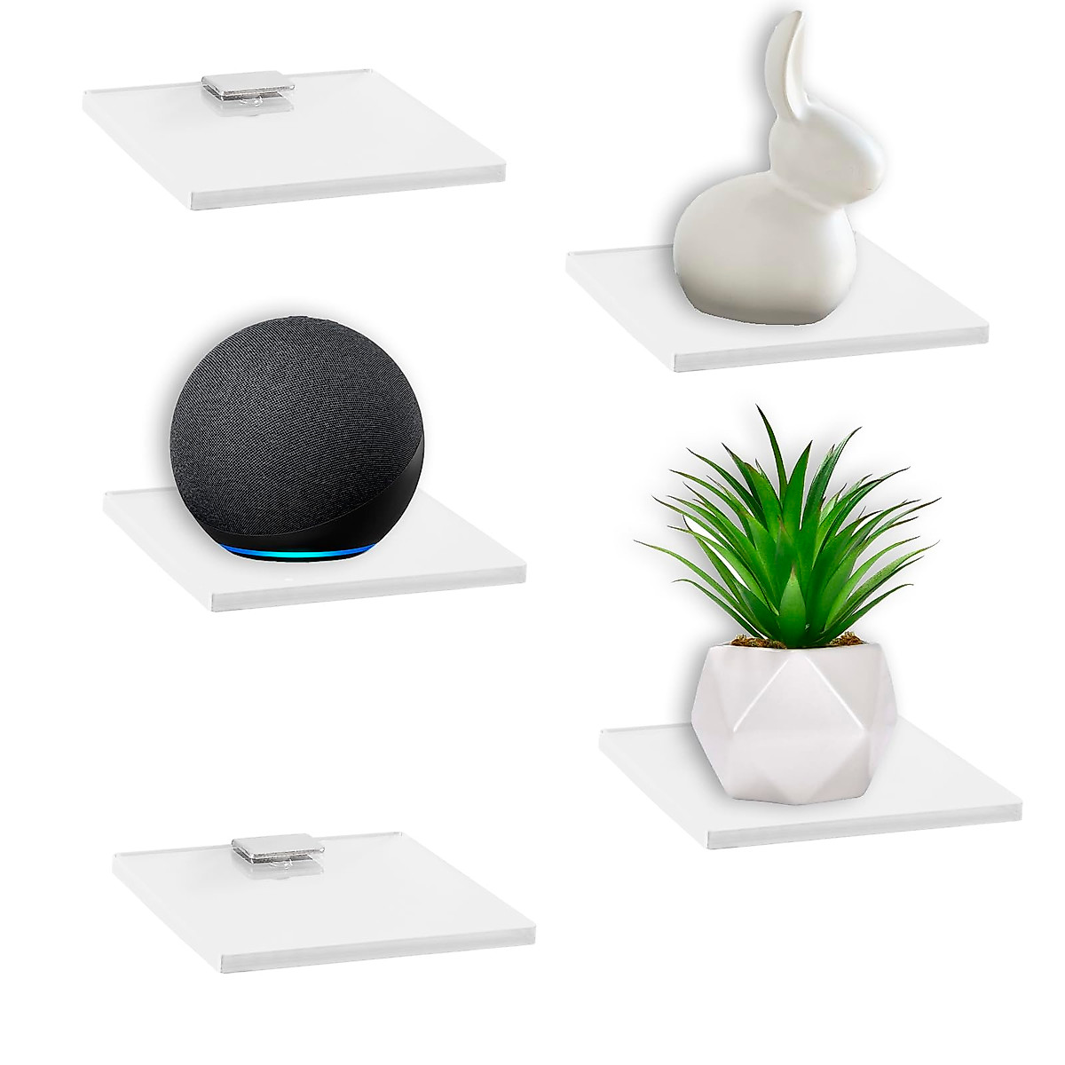 Z metnal Small Flationg Shelf, 4" Mini Clear Shelves, Arylic Shelves, Invisible Ledge Display Shelves for Smart Speaker, Action Figures, Storage & Decoration, Wall Mounted, Clear, 5 Pcs