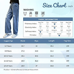 Rolanko Girls Skinny Ripped Jeans Mid-Rise Elastic Wide Leg Baggy Denim Pants for 4-14 Years (Blue Hole, 12-14)